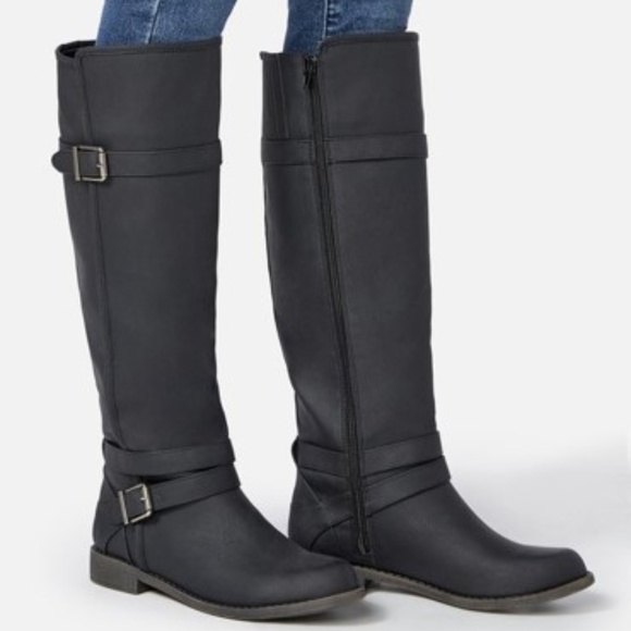 JF | Shoes | Brand New Ride Around Faux Leather Black Flat Boot | Poshmark